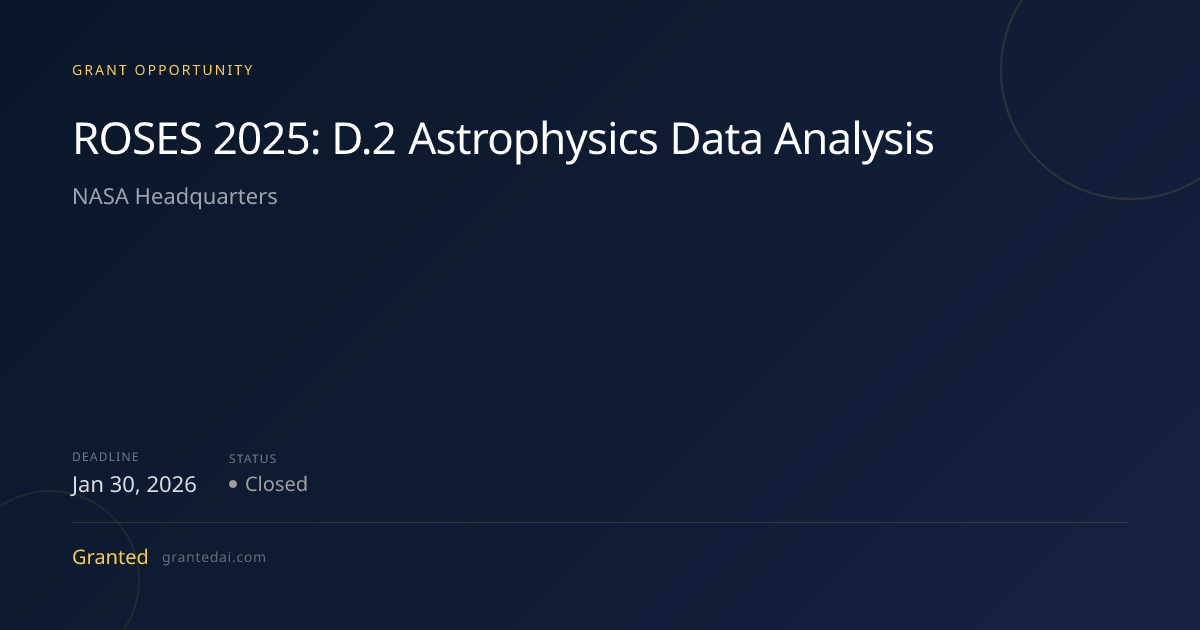 ROSES 2025: D.2 Astrophysics Data Analysis (2026) | Granted AI